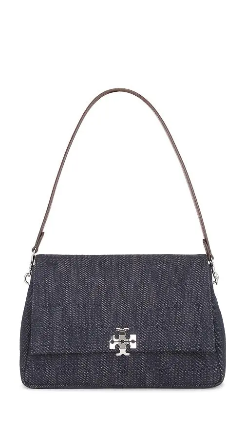 Tory Burch Charlie Denim Shoulder Bag In Navy