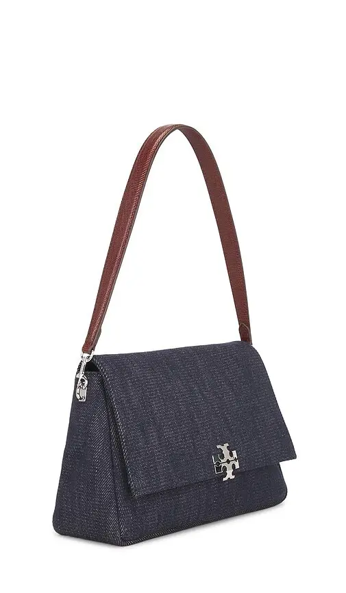 Tory Burch Charlie Denim Shoulder Bag In Navy