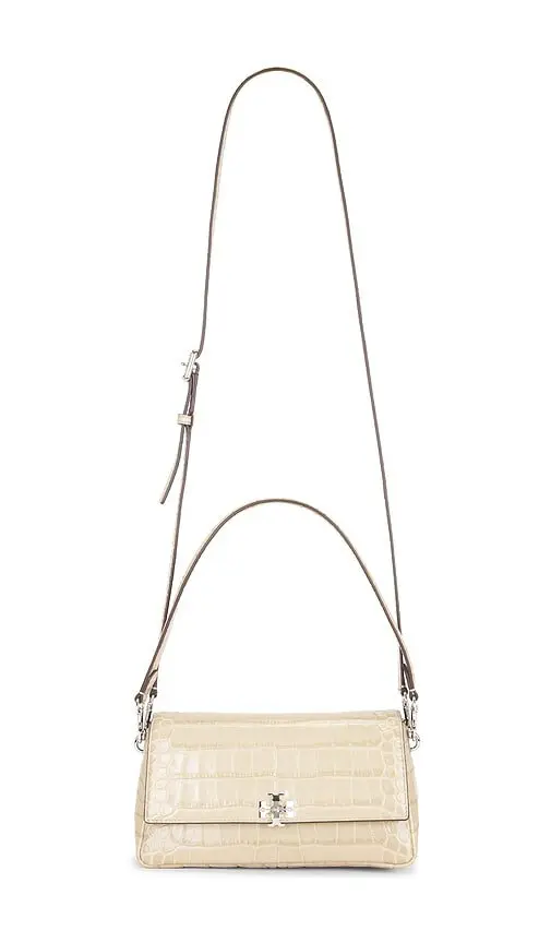 Tory Burch Charlie Embossed Croc Small Shoulder Bag In Cream