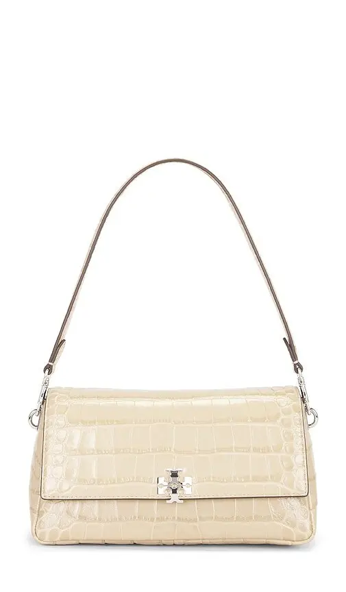 Tory Burch Charlie Embossed Croc Small Shoulder Bag In Cream