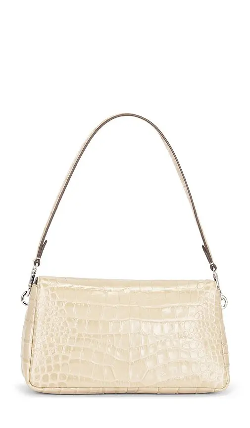 Tory Burch Charlie Embossed Croc Small Shoulder Bag In Cream