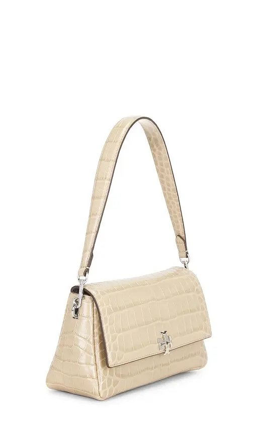 Tory Burch Charlie Embossed Croc Small Shoulder Bag In Cream
