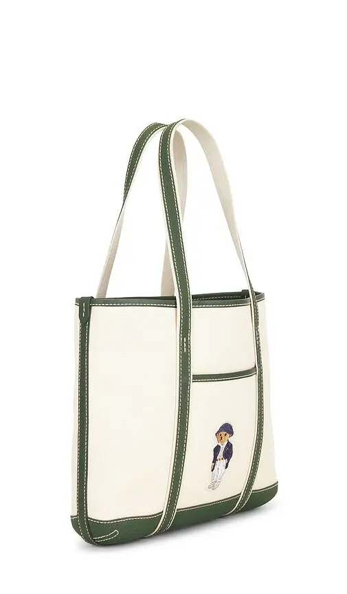 Polo Ralph Lauren Canvas Leather Tote Small Bag In Cream