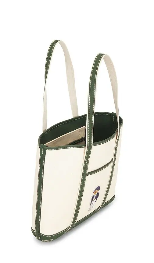 Polo Ralph Lauren Canvas Leather Tote Small Bag In Cream