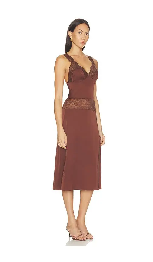 MORE TO COME Georgianna Lace Midi Dress - Brown
