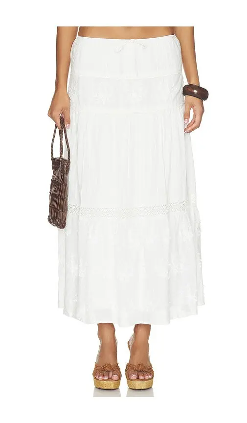 Astr The Label Tiered Embroidered Maxi Skirt