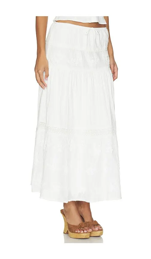 Astr The Label Tiered Embroidered Maxi Skirt