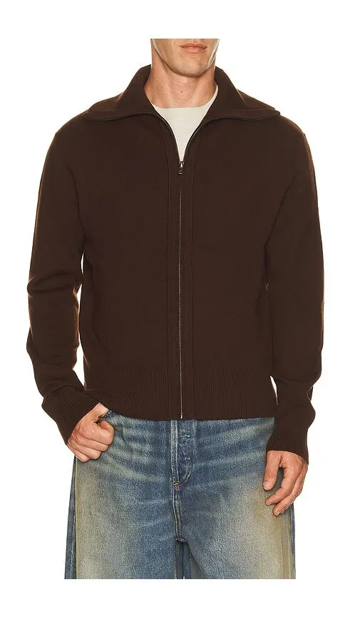 ENTIRE STUDIOS Knit Zip Up Jacket In Brown