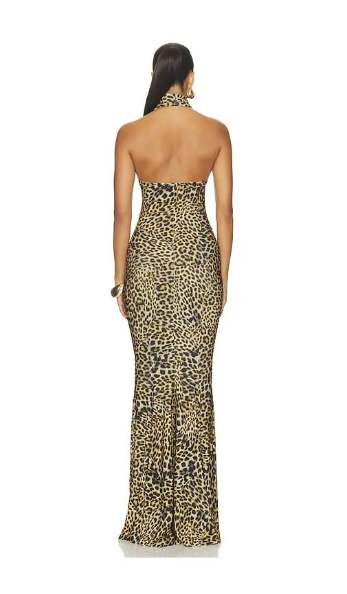 Norma Kamali Halter Turtle Fishtail Gown In Multi