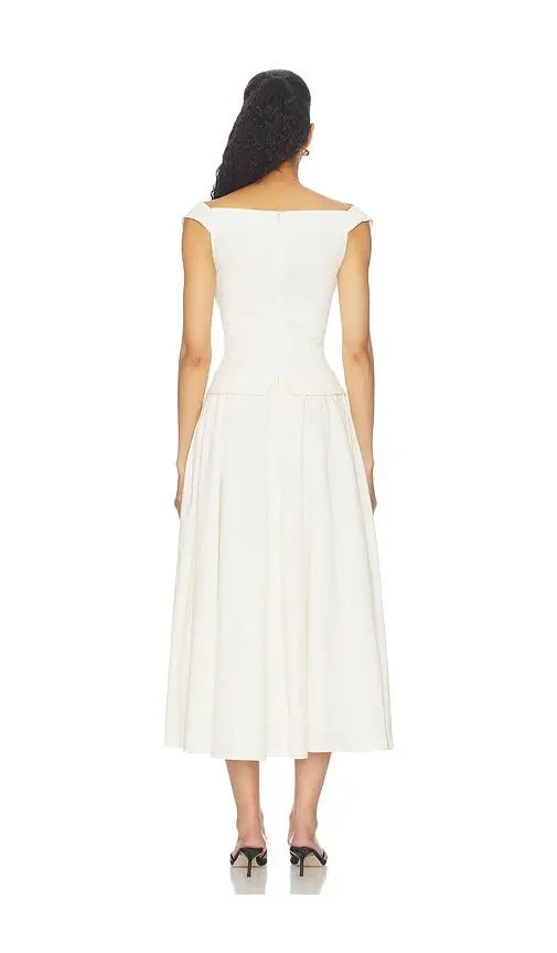 Lpa Rosanna Midi Dress With Lace Trim And Ruched Bodice