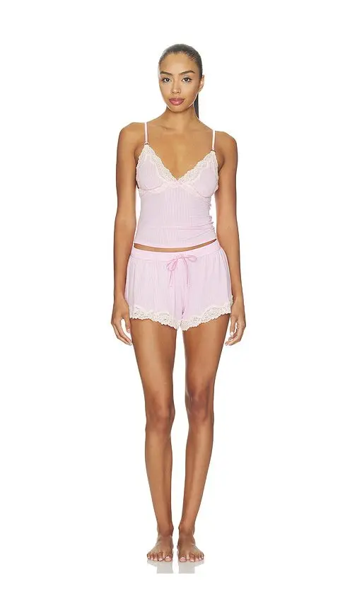 FLEUR DU MAL Butter Rib Flutter Shorts In Pink