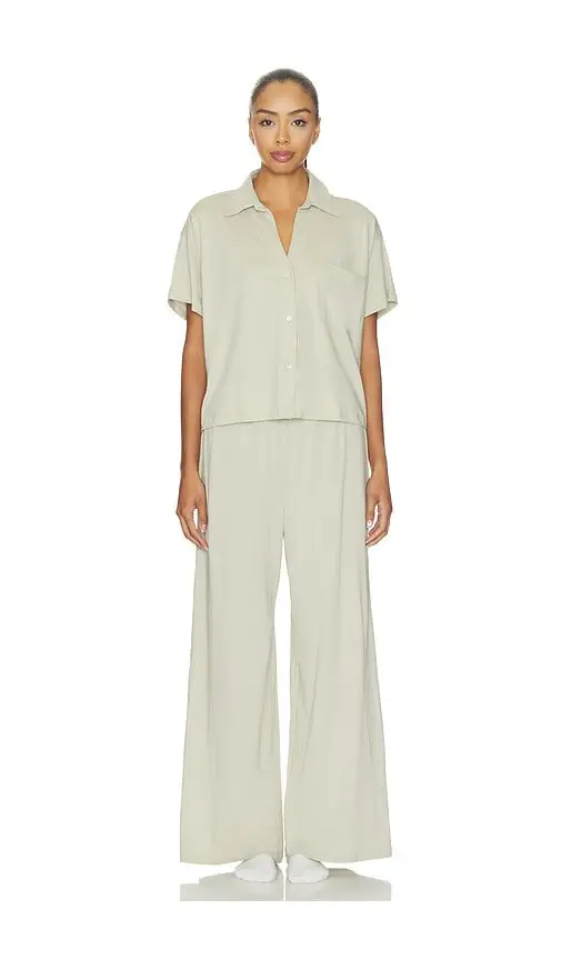 Eberjey Pima Pant Pajama Set In Olive - Sandstone