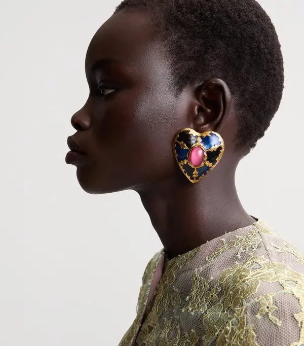 Saint Laurent Enamel Heart Clip-on Earrings