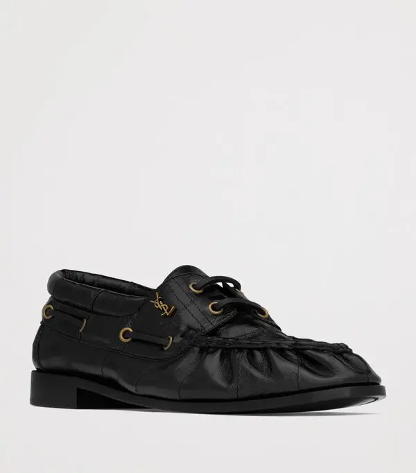 Saint Laurent Leather Bateau Le Loafers - Black