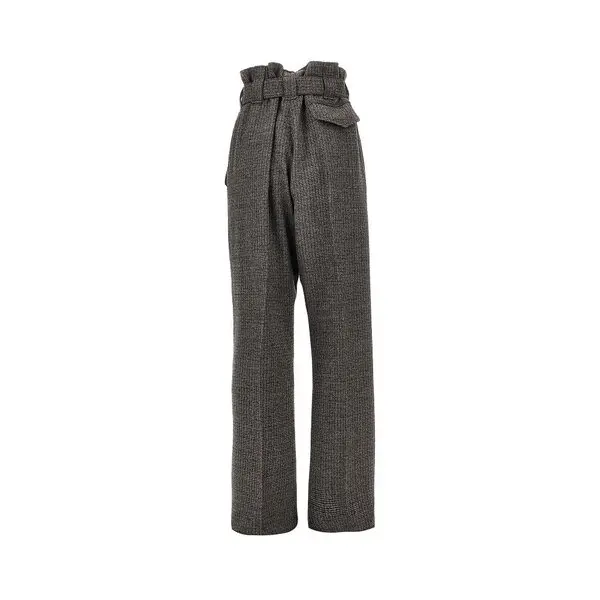 Etro Check Wool Belted High-rise Wide-leg Trousers - Grey