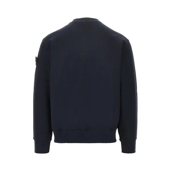 Stone Island Cotton And Wool Weathirt With Logo Badge - Blue