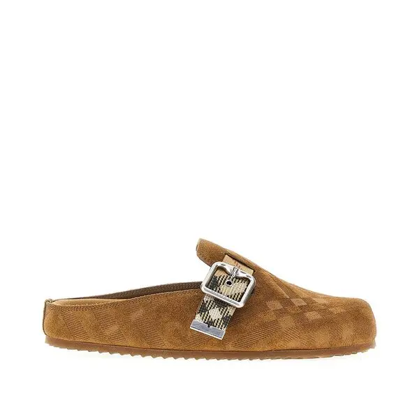 Burberry Check Suede Leather 'urchin' Clogs - Brown