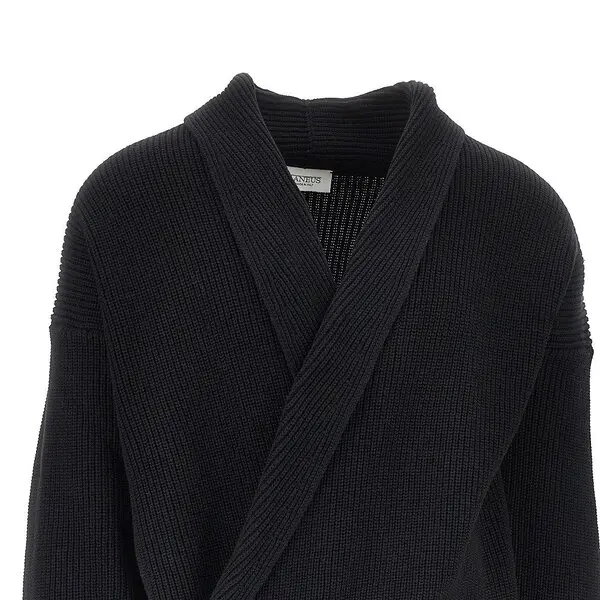 LANEUS Cotton Knitted Cardigan With Shawl Collar - Black