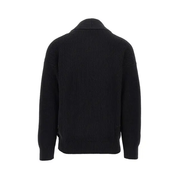 LANEUS Cotton Knitted Cardigan With Shawl Collar - Black