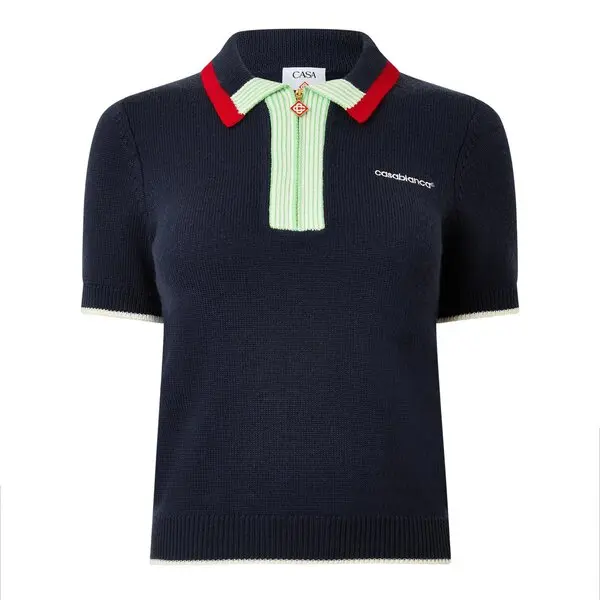 Casablanca Logo Half-zip Knit Polo Shirt - Navy Blue