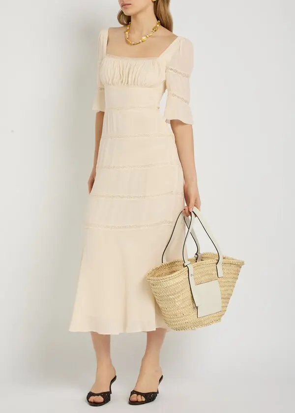 REFORMATION Laverna Lace-trim Chiffon Midi Dress