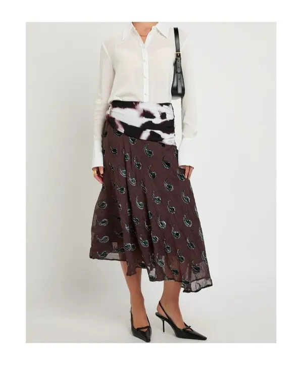 Tory Burch Paisley-devoré Asymmetric Silk-blend Midi Skirt