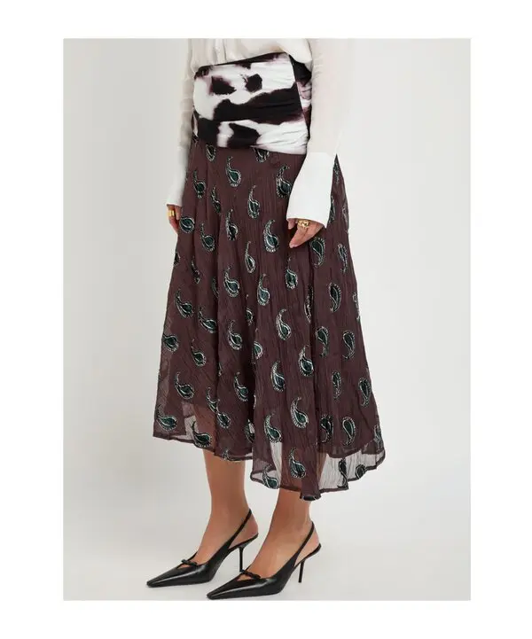 Tory Burch Paisley-devoré Asymmetric Silk-blend Midi Skirt