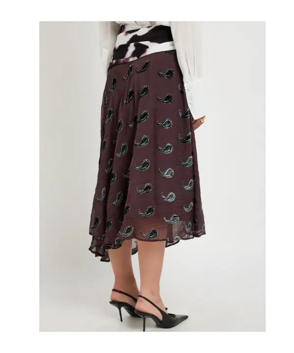 Tory Burch Paisley-devoré Asymmetric Silk-blend Midi Skirt