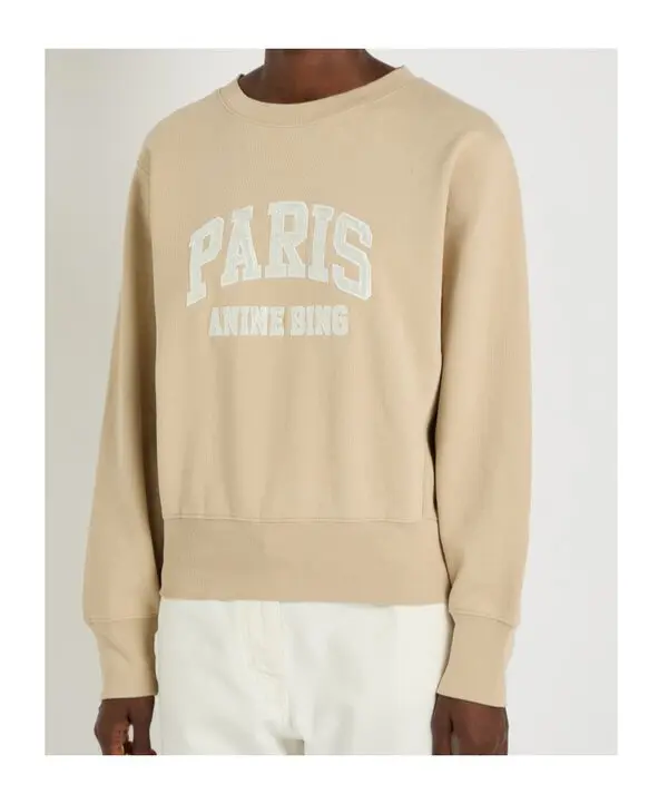 ANINE BING Harry Shrunken Logo-appliquéd Cotton Sweatshirt