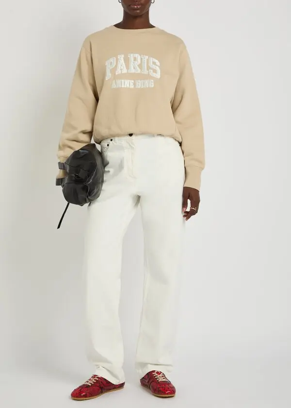 ANINE BING Harry Shrunken Logo-appliquéd Cotton Sweatshirt