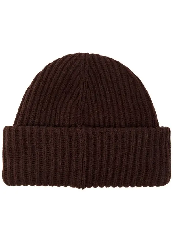 GANNI Logo-appliquéd Ribbed Wool-blend Beanie