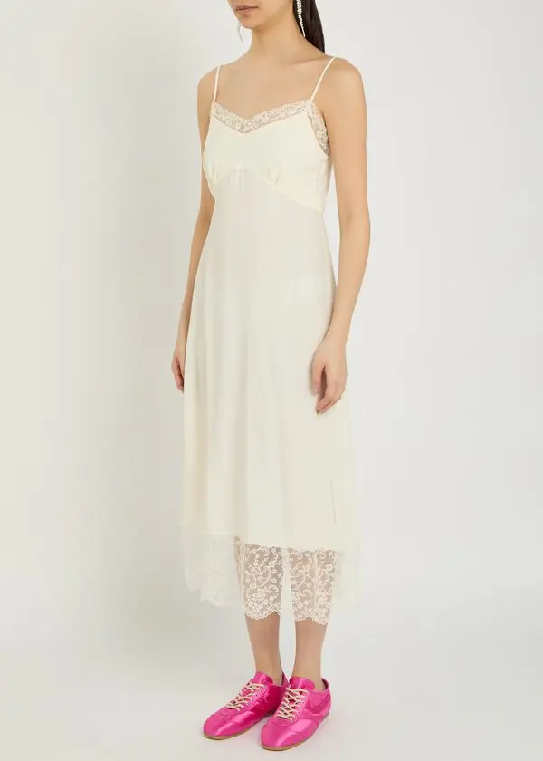 Simone Rocha Lace-trimmed Crepe-de-chine Midi Dress