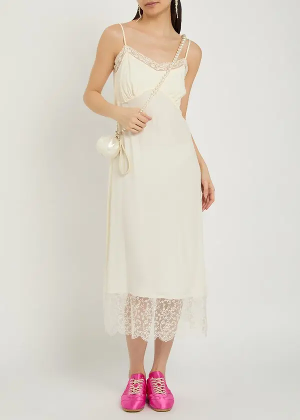 Simone Rocha Lace-trimmed Crepe-de-chine Midi Dress
