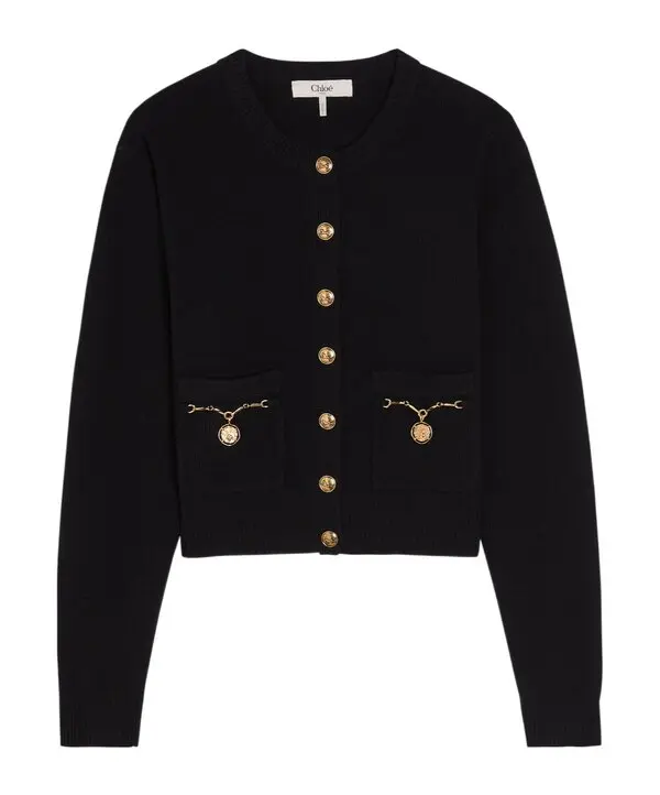 Chloé Embellished-pocket Wool And Cashmere-blend Cardigan