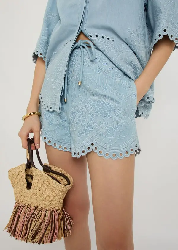 Zimmermann Daylight Embroidered Belted Denim Shorts
