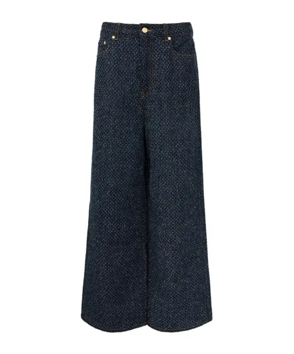 GANNI Textured Tweed Wide-leg Jeans