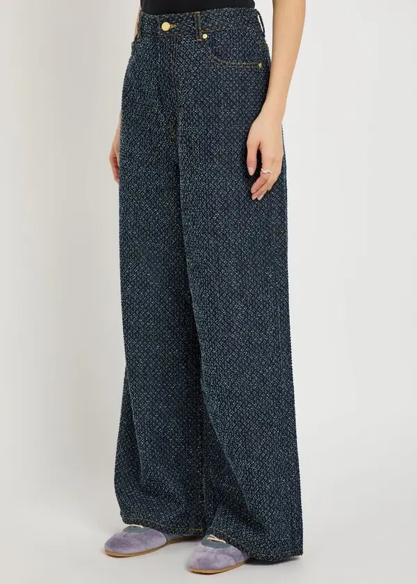 GANNI Textured Tweed Wide-leg Jeans