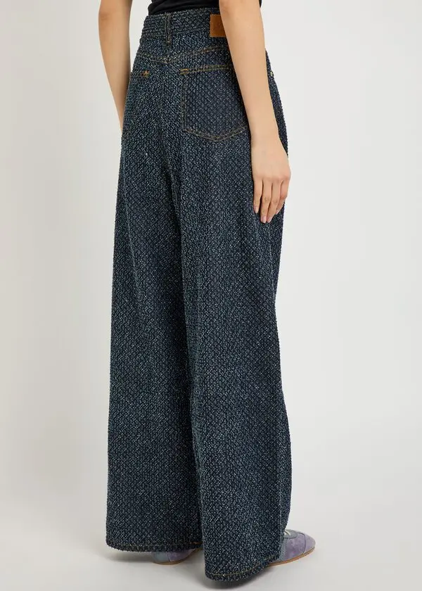 GANNI Textured Tweed Wide-leg Jeans