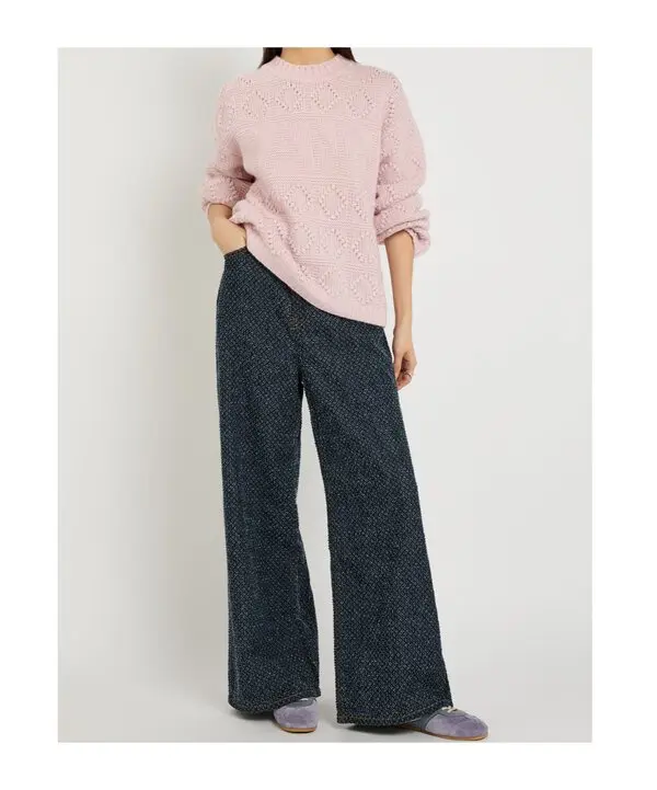 GANNI Textured Tweed Wide-leg Jeans