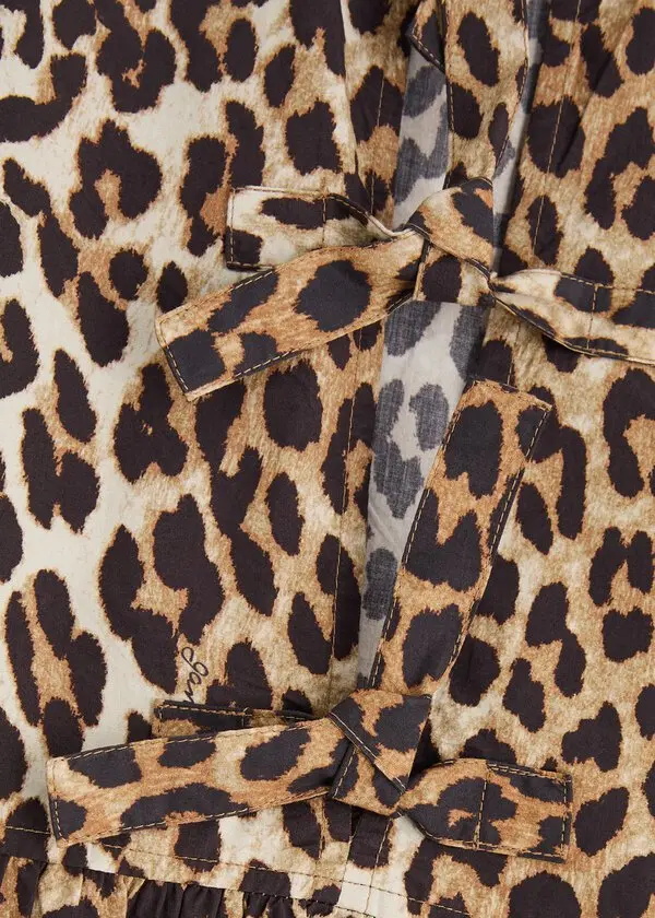 GANNI Leopard-print Cotton-poplin Mini Dress