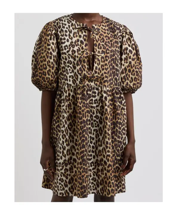GANNI Leopard-print Cotton-poplin Mini Dress