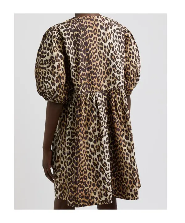 GANNI Leopard-print Cotton-poplin Mini Dress