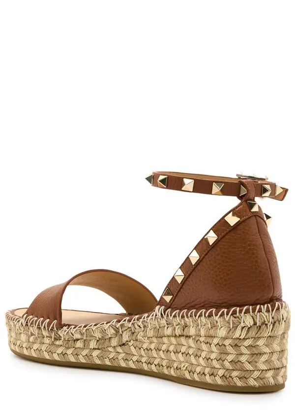 Valentino Garavani Rockstud 50 Leather Wedge Espadrilles