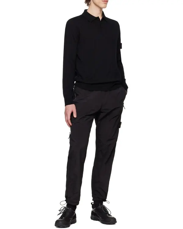 Stone Island Logo Patch Long Sleeved Polo Shirt
