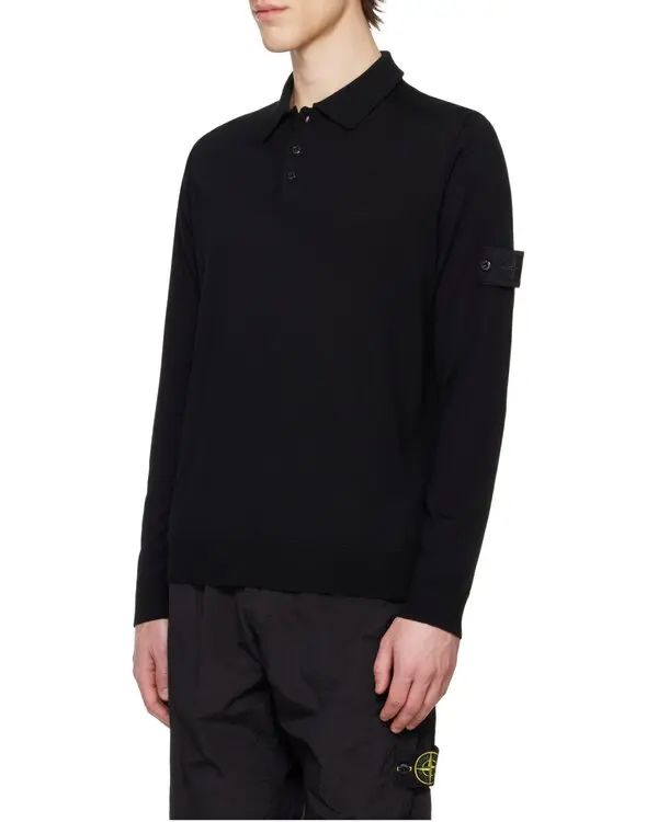 Stone Island Logo Patch Long Sleeved Polo Shirt