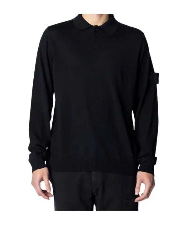 Stone Island Logo Patch Long Sleeved Polo Shirt
