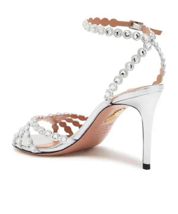 AQUAZZURA Tequila 85 Embellished Metallic Leather Sandals