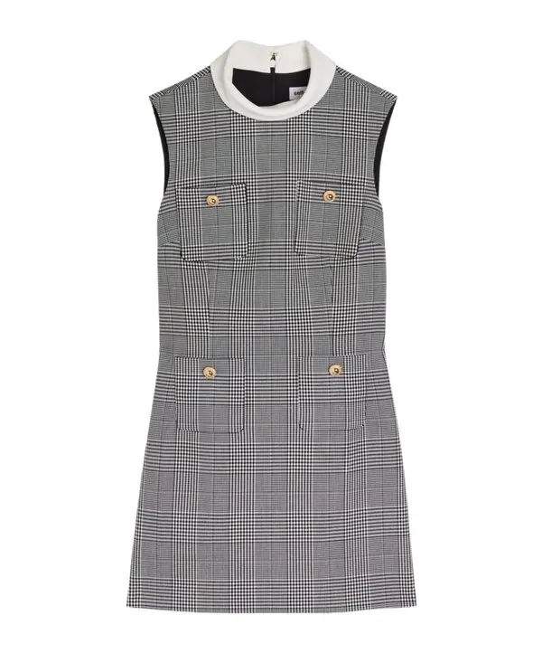 SELF-PORTRAIT Prince Of Wales Checked Woven Mini Dress - Gray