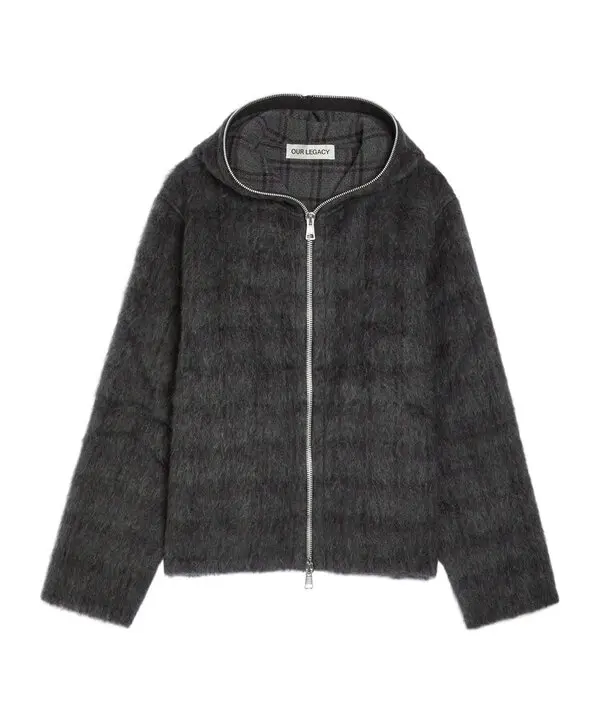 Our Legacy Checked Zip-through Brushed Wool-blend Jumper
