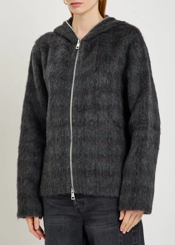 Our Legacy Checked Zip-through Brushed Wool-blend Jumper
